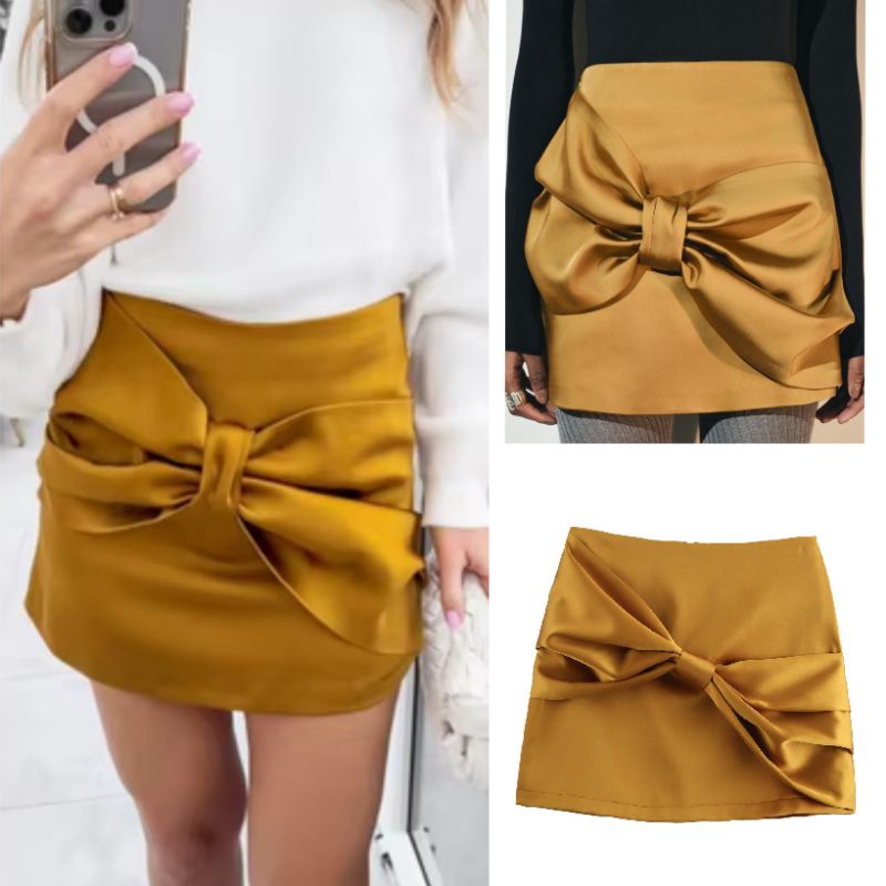Gold Big Bow Mini Skirt Satin 76901 (TZ) | Shopee Malaysia