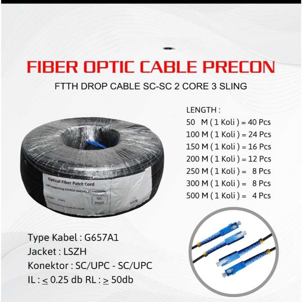 Precon OPTICAL FIBER CABLE 2 core 3 SLING patch core 2 core size 200m ...
