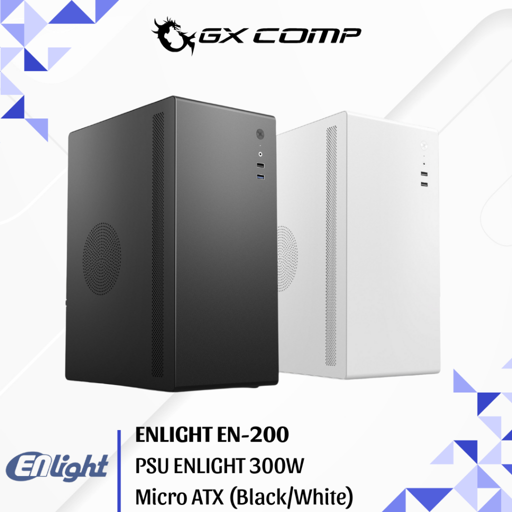 Enlight EN-200 Black & White Inc PSU 300W - mATX PC Casing - Office CPU ...