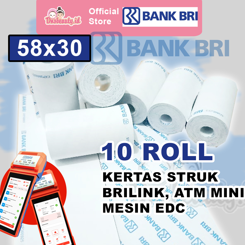 10roll THERMAL CASHIER STRUCK PAPER 57X30 BRI BANK LOGO FOR EDC BRI ...