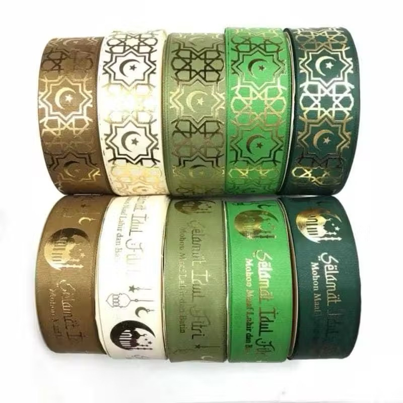 (WHOLESALE Roll) Eid Ribbon 2.5cm and 4cm Idhul Fitri Ribbon Hampers ...