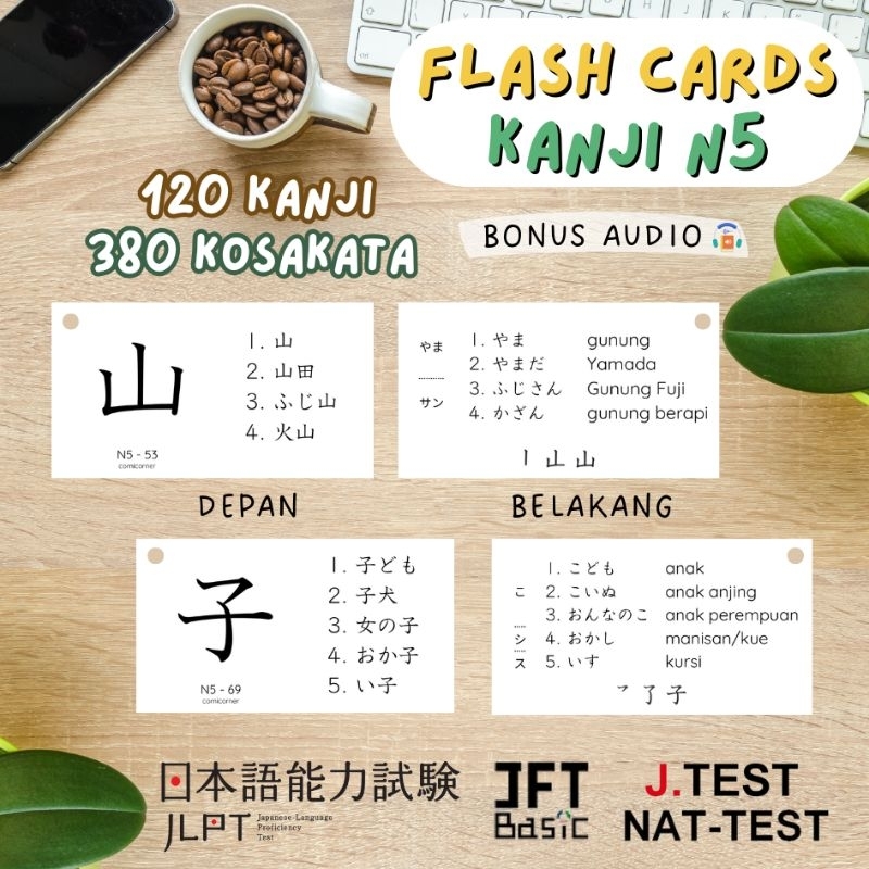 120 Kanji & 380 Vocabulary Flash Cards JLPT N5 Japanese | Shopee Malaysia