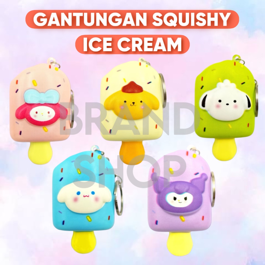 GANTUNGAN Squishy Keychain Sanrio Ice Cream Keychain Cute Cinnamoroll ...