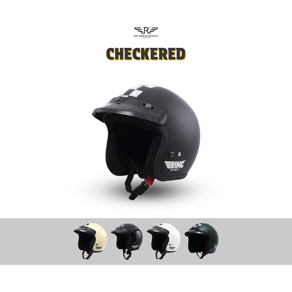 Rimc Checkered Helmet - SNI Classic Retro Helmet with Checkerboard ...