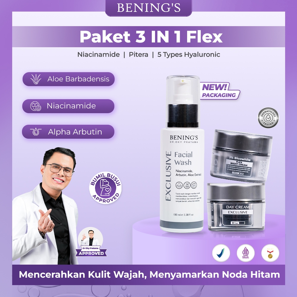 HITAM [GET 3] Bening's Skincare 3 in 1 Flex Package Anti Black Spots ...
