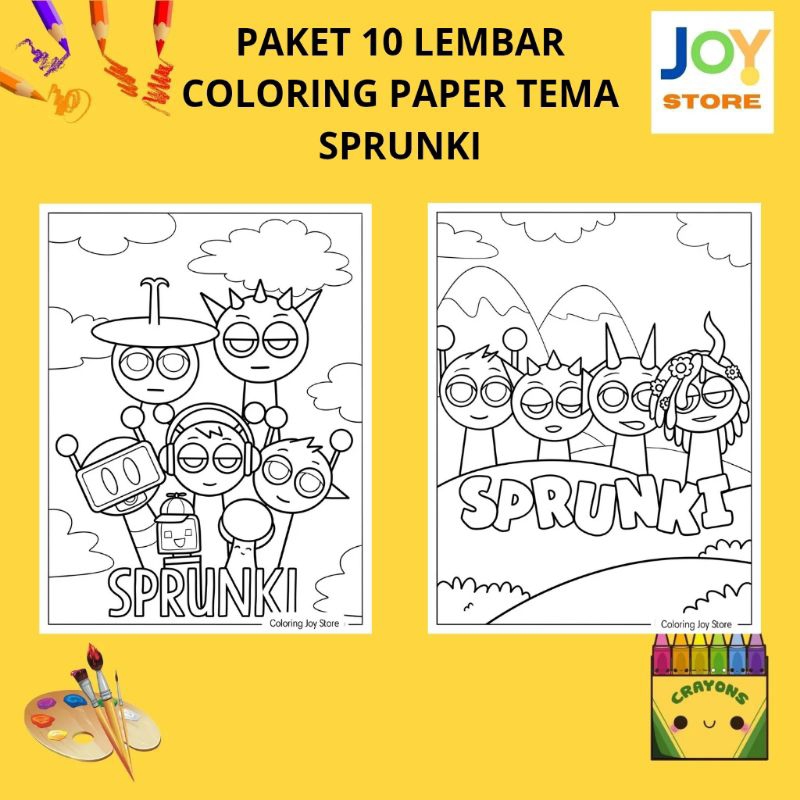 Package 10 Sheets of Sprunki Theme Coloring Drawing Paper A4 Size 150 ...
