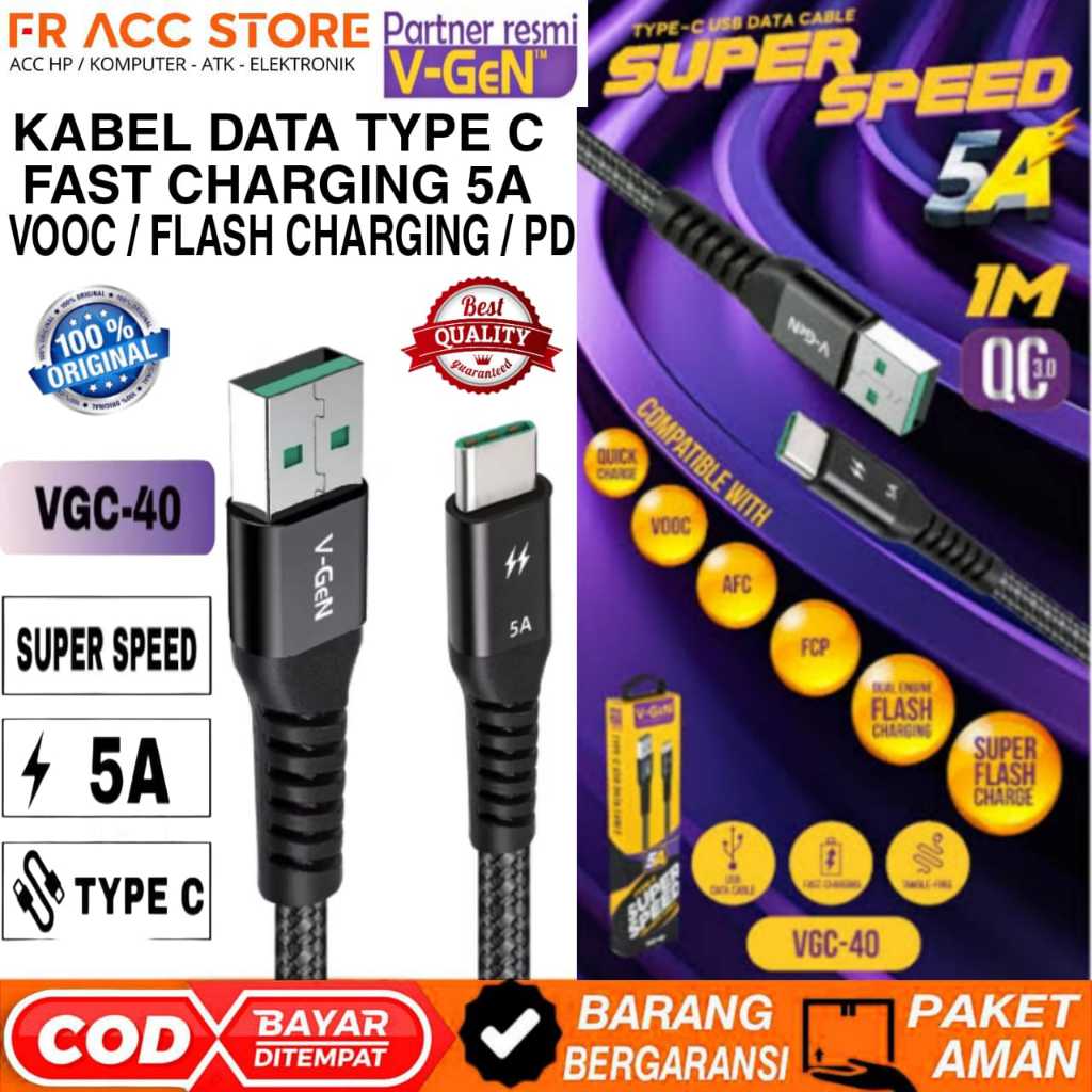 Type C Fast Charging 5A V-GeN VGC-40 DATA Cable Supports QC, VOOC, AFC ...