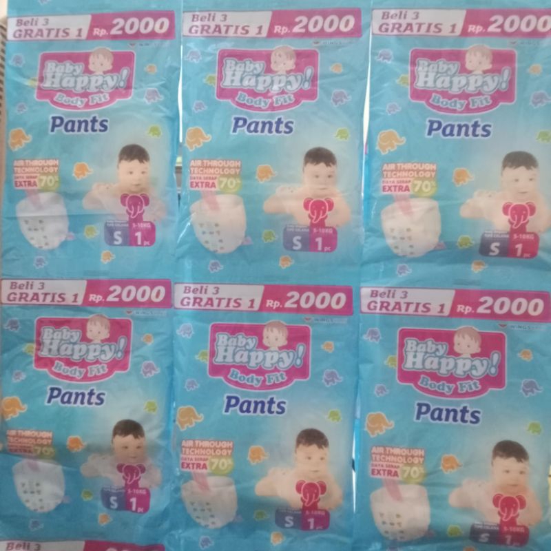 24 SACHET BABY HAPPY BODY FIT PANTS 2000 BABY DIAPERS TYPE S1 5-10KG ...