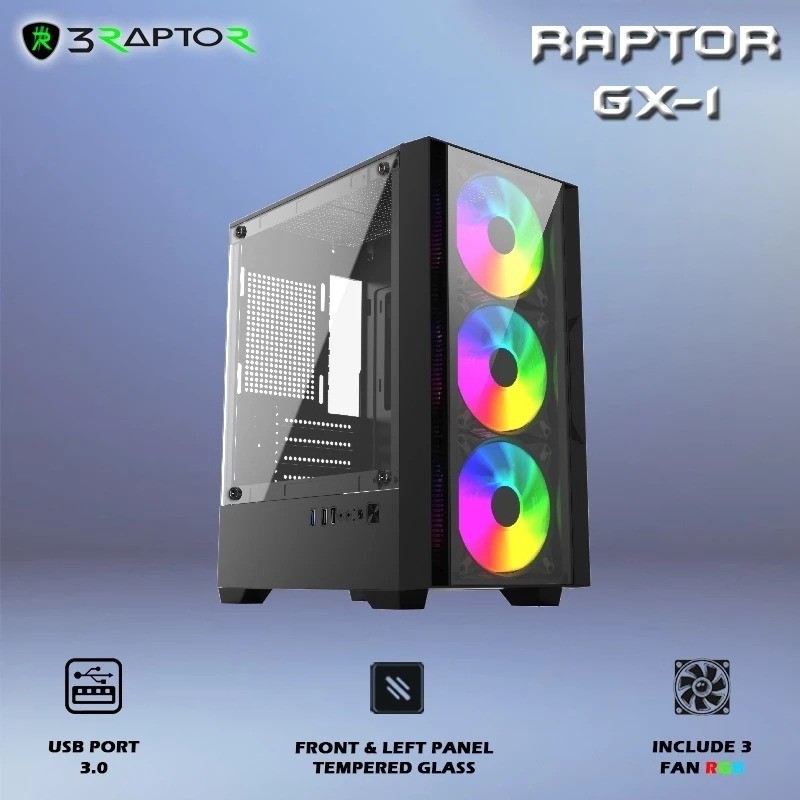 Pc CASE RAPTOR GX1 BLACK (3FAN) MATX | Shopee Malaysia