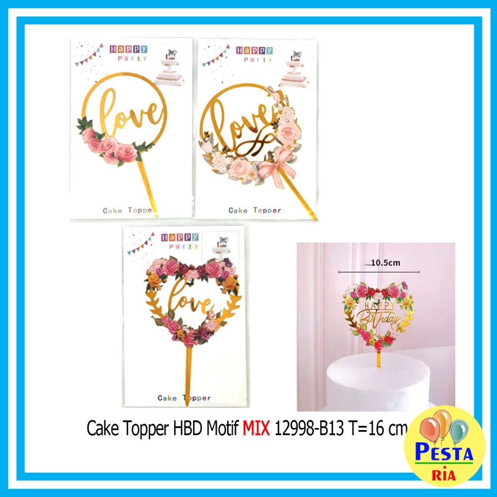 ! (1Pcs) Flower Motif HBD cake topper, birthday cake topper, birthday ...