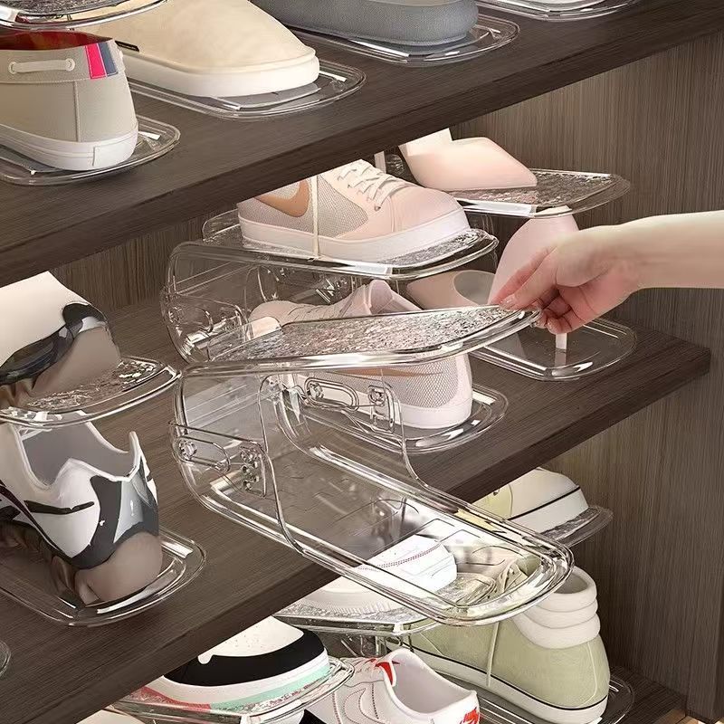 Plastic Shoe Rack Stacking Shoe Rack Two-Tier Sandal Shoe Storage Box ...