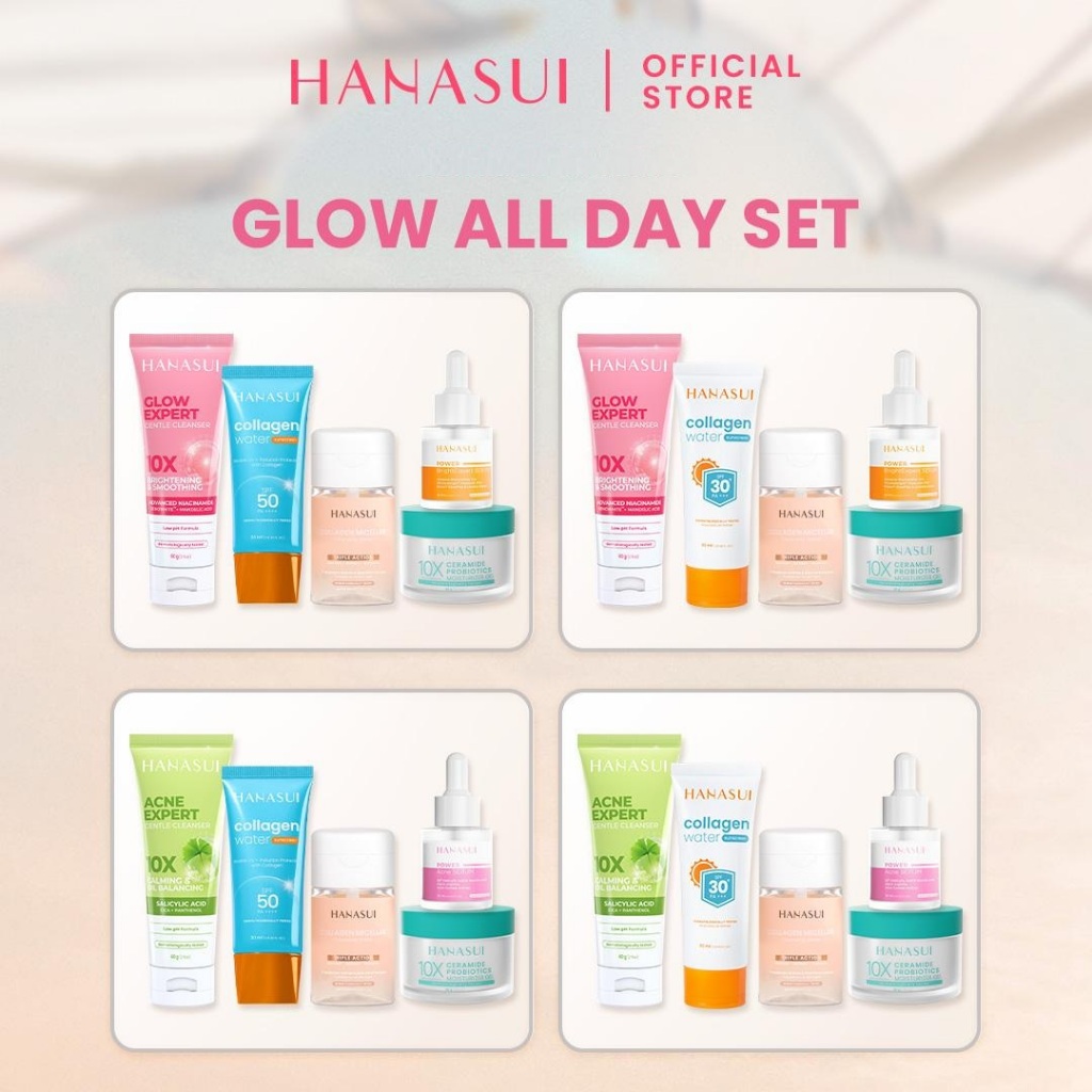 Hanasui Glow All Day Set - Micellar Cleansing Water Glow Acne Expert ...