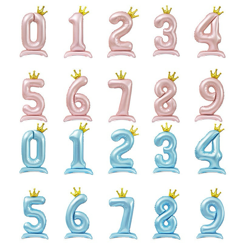 PINK AND BLUE CROWN NUMBER BALLOON STAND | Shopee Malaysia