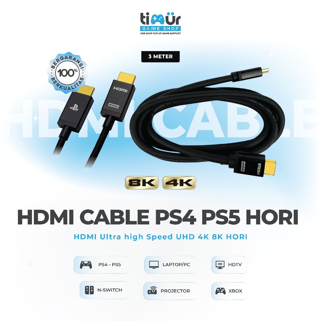 HORI Ultra High Speed 8K 4K HDMI Cable Cable PS5 PS4 PS3 PC Nintendo ...