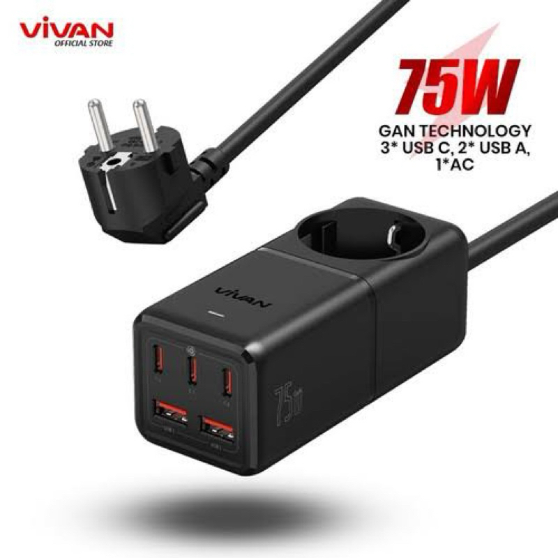 VIVAN Powerstrip Desktop VPS-T005A | Travel Socket USB 32CA. | Shopee ...