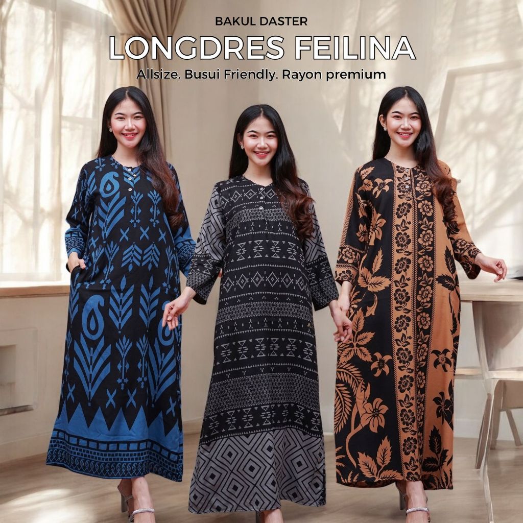 Basket Daster - Long Dress Batik Feilina Long Sleeve Nursing Rayon ...