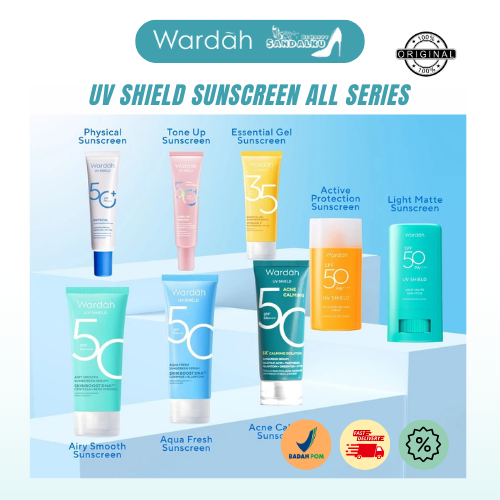 Wardah UV shield sunscreen series ( claming acne sunscreen moisturizer ...