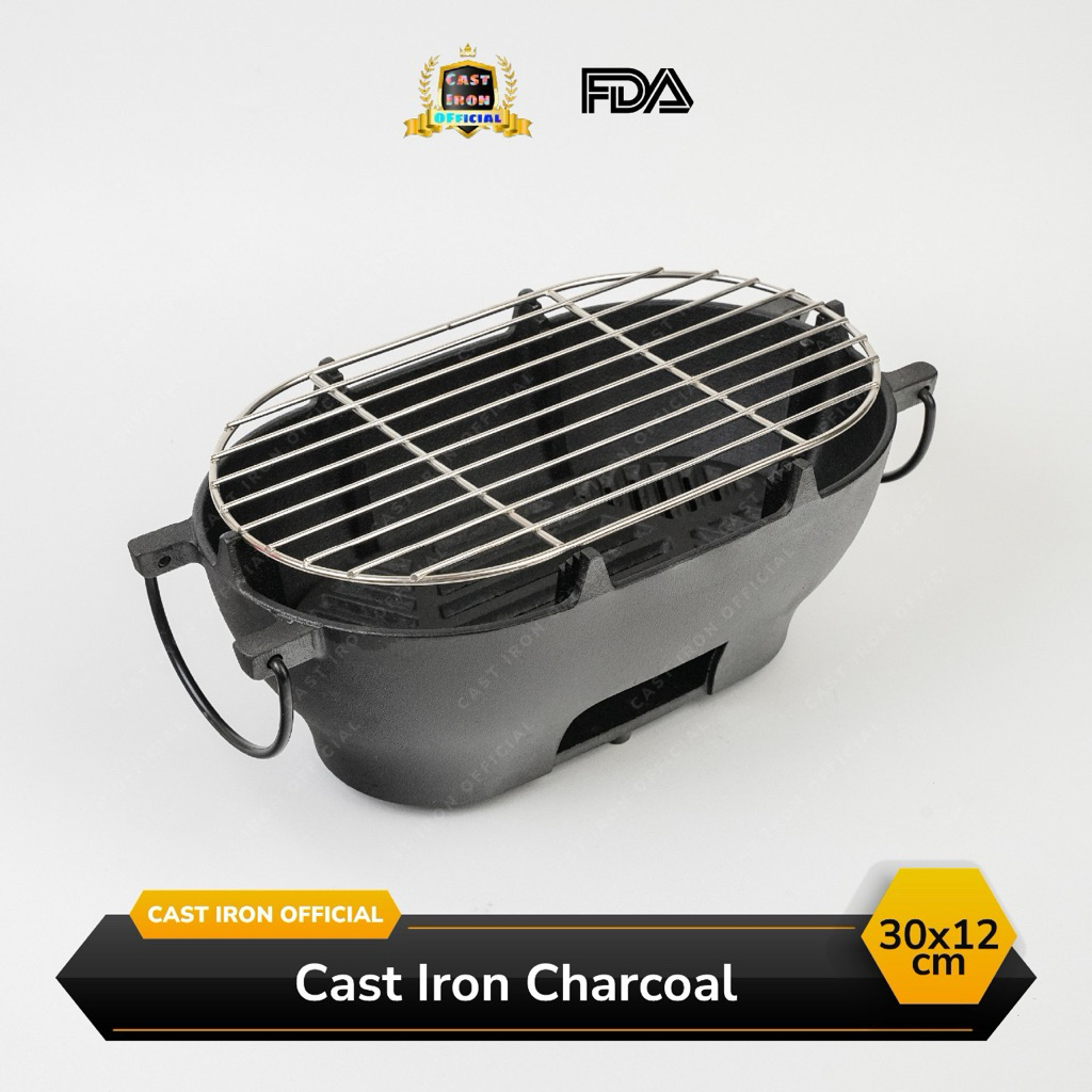 Charcoal grill cast iron 30 x 12 cm portable hibachi stove for ...