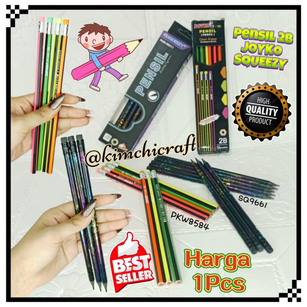 (1PCS) PENCIL 2B JOYKO P-103 + ERASER / PENCIL SQUEEZE PK2B BLACK SQ ...