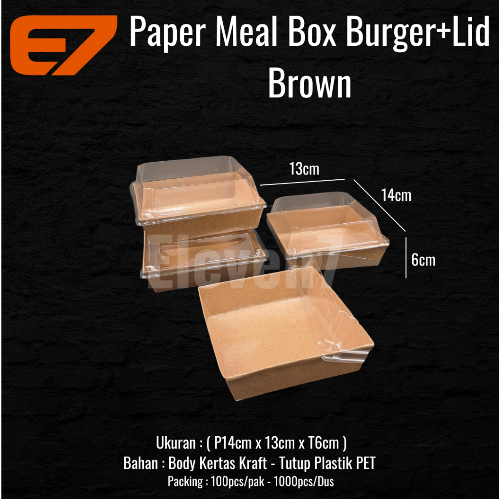 Paper Meal Box Burger Brown + Mica Lid - Lunch Box Cake Box | Shopee ...