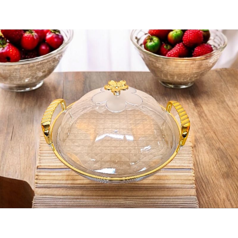 Acrylic Round Tray Set with Aesthetic Clear Lid Elegant Gold Variations ...