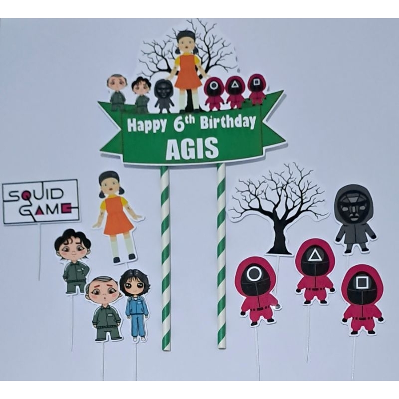 CAKE TOPPER - BIRTHDAY CAKE DECORATION SQUID GAME IMAGES CAN CUSTOM ...