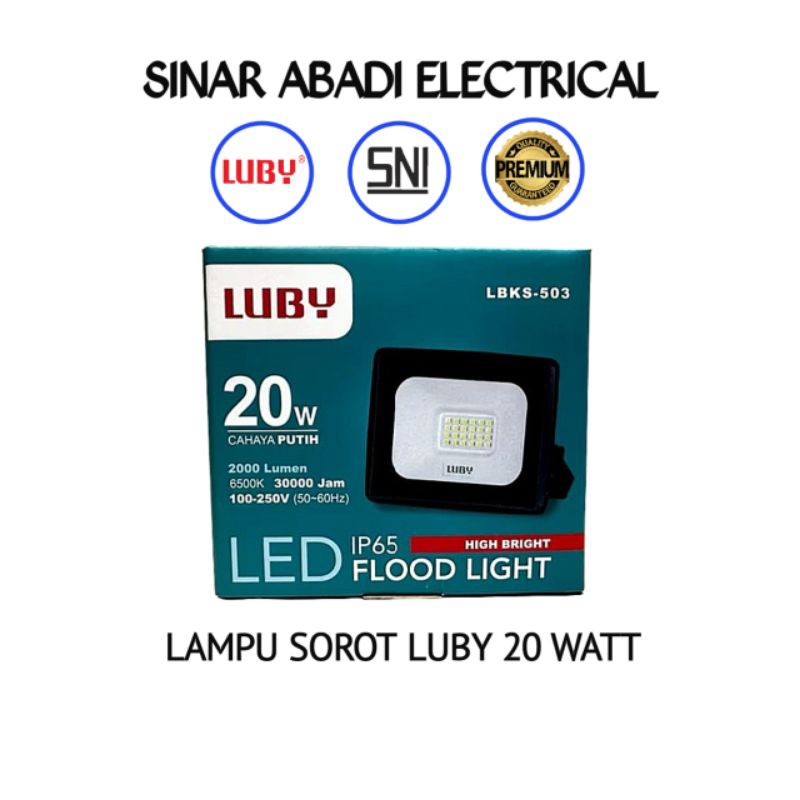 LUBY Spotlight 20 Watt 20W LBKS-503 LED Flood Light SNI IP65 - White 6500K | Shopee Malaysia