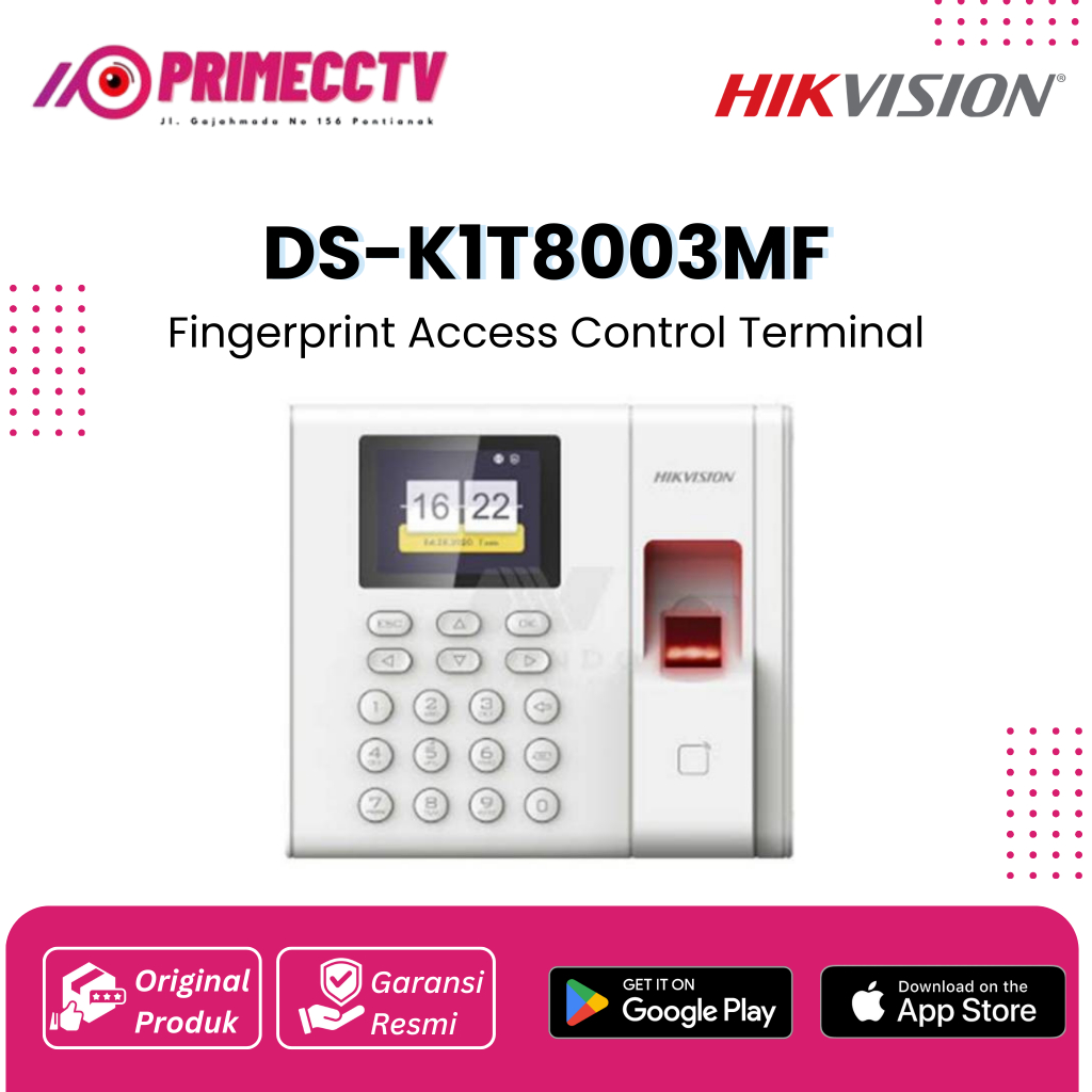 MESIN Hikvision DS-K1T8003MF Fingerprint Access Control Terminal ...