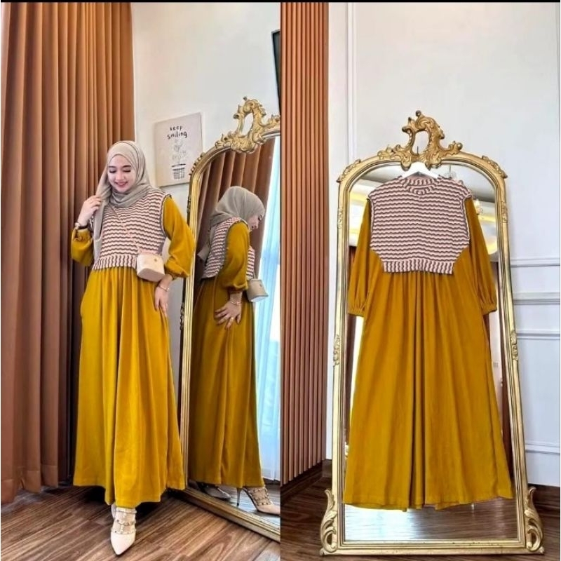 Clara PREMIUM THICK RIB KNIT DRESS MAXY GAMIS COMBINATION ZIGZAG ...