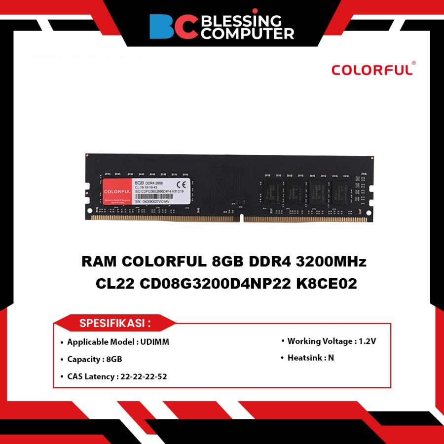RAM COLORFUL 8GB DDR4 3200MHz CL22 CD08G3200D4NP22 K8CE02 | Shopee Malaysia