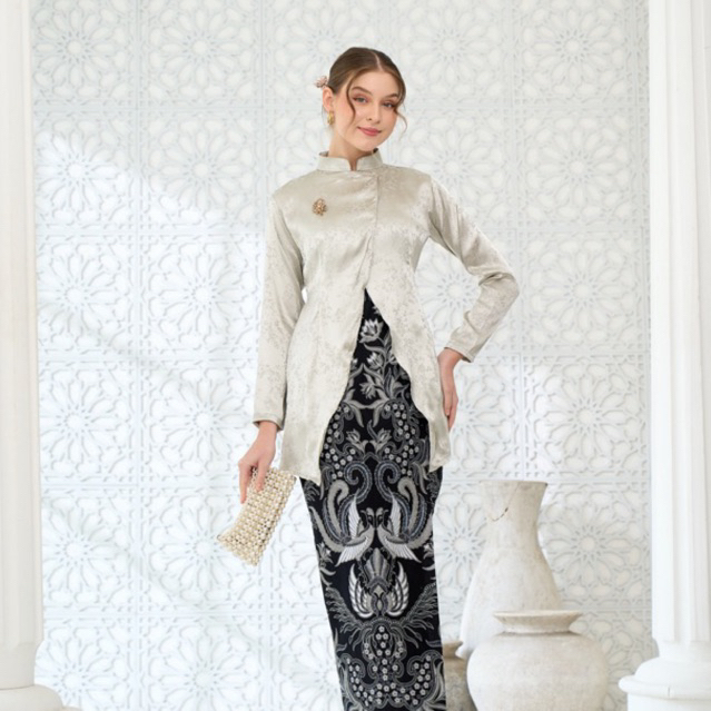 Janggan Silk Embossed Kebaya Classic Wedding Dress/ Janggan Eid Silver ...