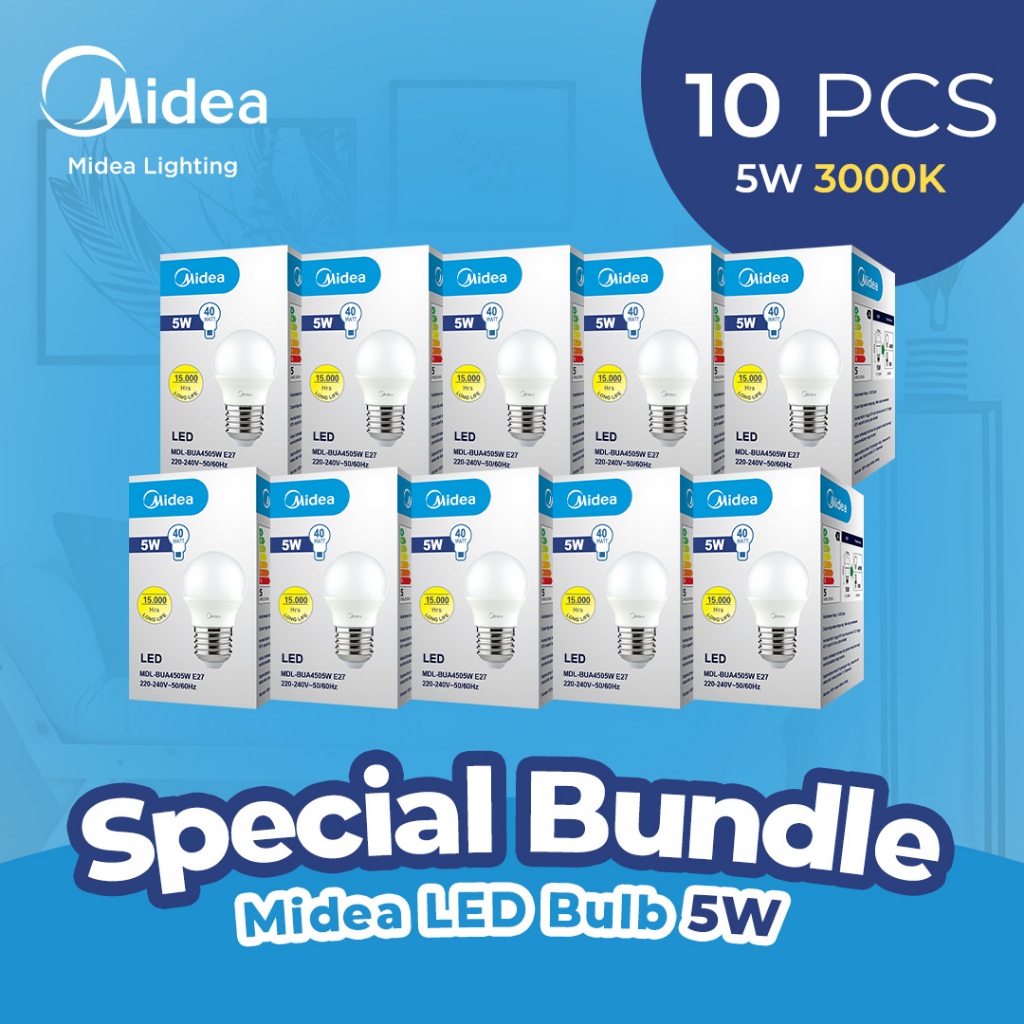[Bundle] Midea LED Bulb Lamp 5 Watt 3000K - Yellow - Warm White - 10 ...