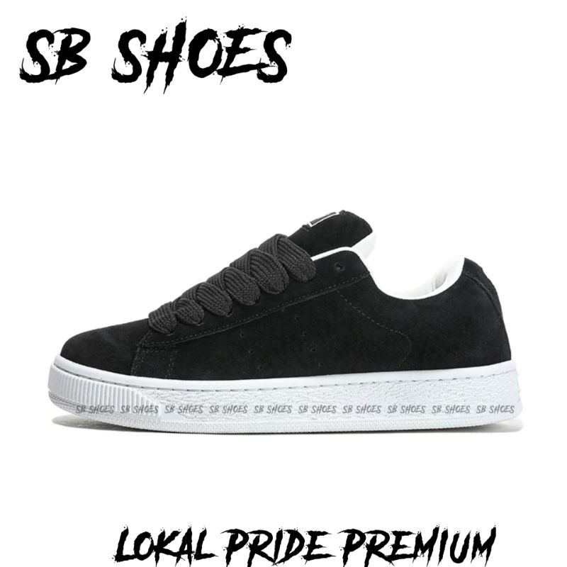 HITAM Fat Model Handball Skate Shoes SUEDE waena Black Strap Black Fat ...