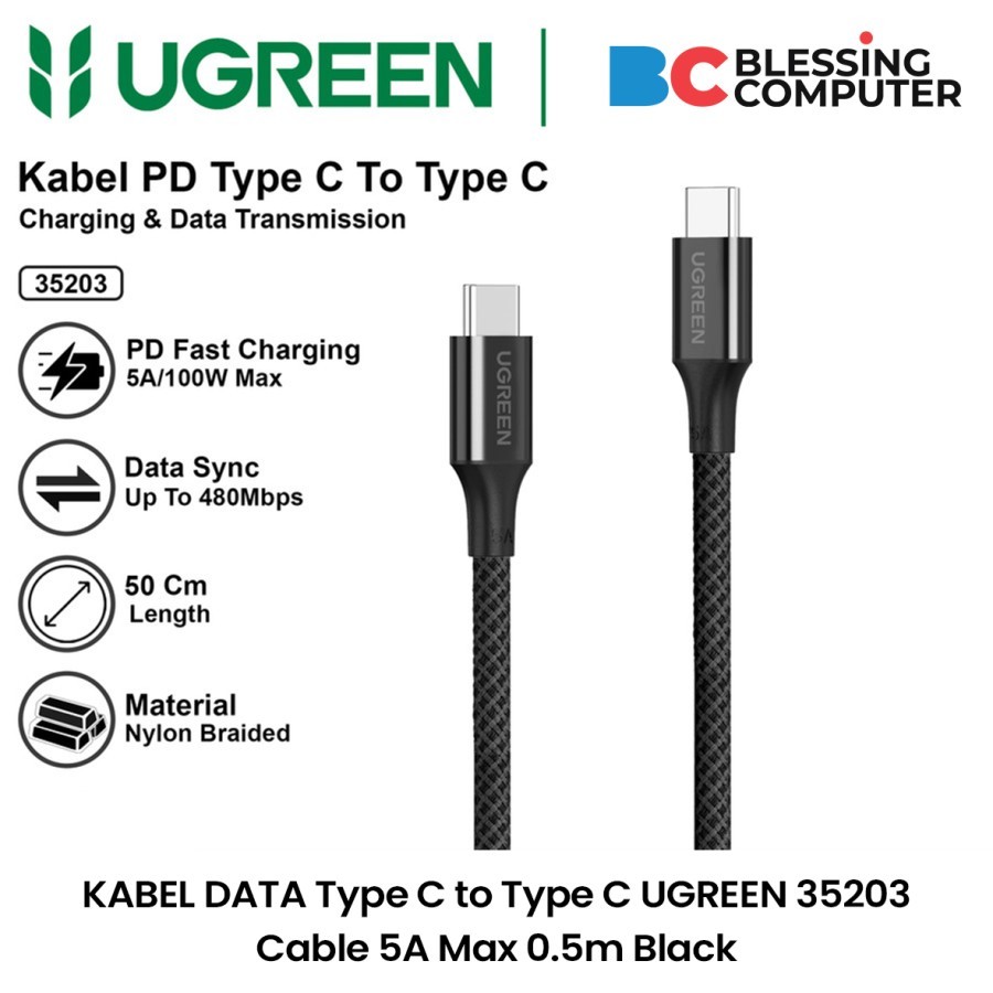 Ugreen DATA Cable Type C to Type C Cable 5A Max 0.5m - Black | Shopee ...
