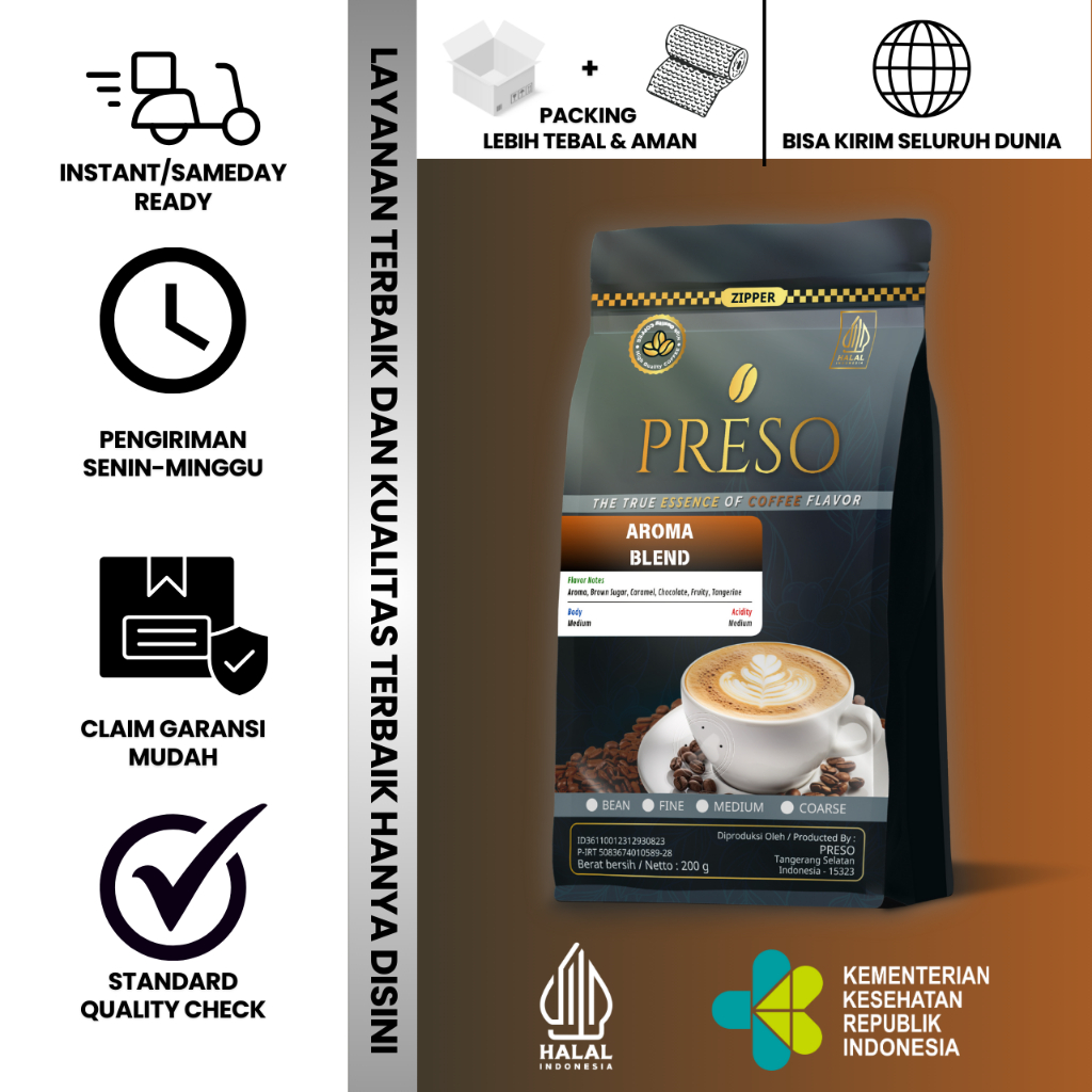 Preso Coffee Beans Aroma Blend House Blend 50% Arabica 50% Robusta Coffee Beans Coffee Bean ...