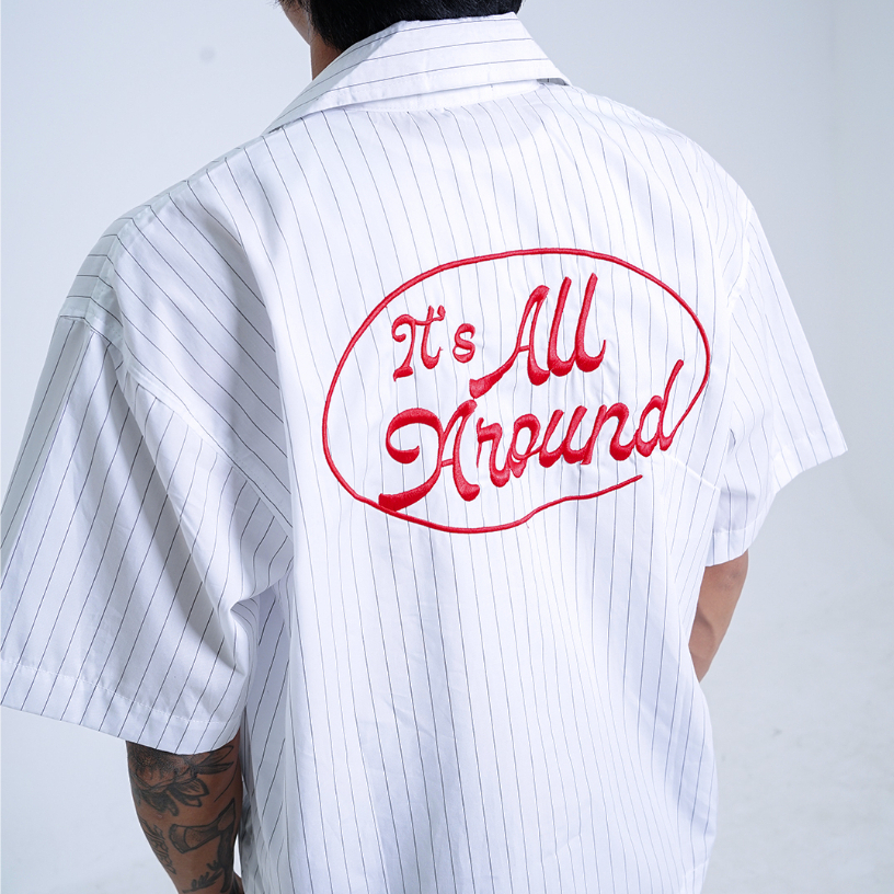 All Around Faded Boxy Oversize Resort Shirt Pinstripe Twotone ...