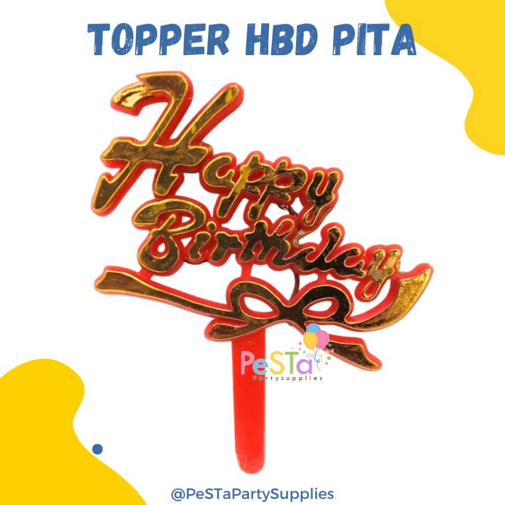MERAH Hbd Topper/Red Ribbon hbd Topper/Cake Topper/Red Cake Topper/Birthday Cake Topper ...