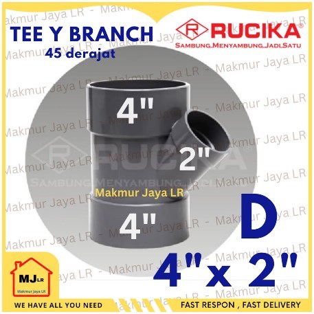 Tee Y Branch 4" x 2" 4x2 inch D RUCIKA PVC Tee Y 45 degrees T way TY ...