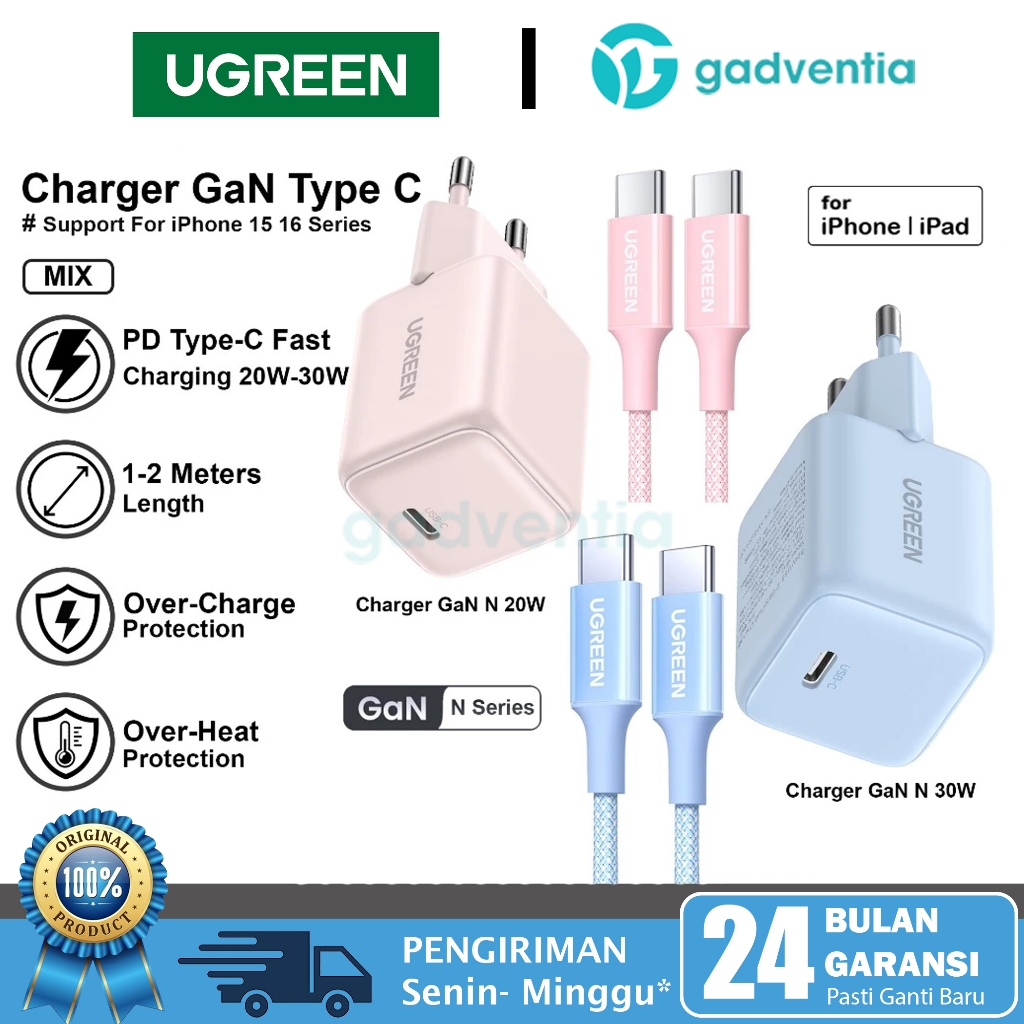 UGREEN Charger Adapter Set For iPhone 16 15 15 Plus Pro Max Type C PD ...