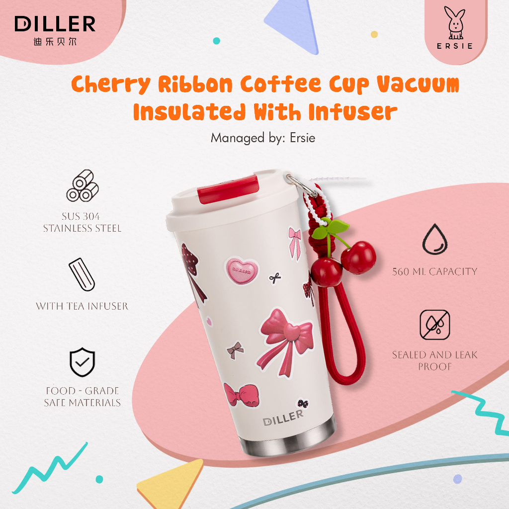 Diller 560ML Cherry Ribbon Vacuum Insulated Coffee Cup With Infuser ...
