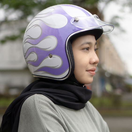 Retro Bogo Helmet with Flame Motif Helmet for Men and Women Hijab SNI ...