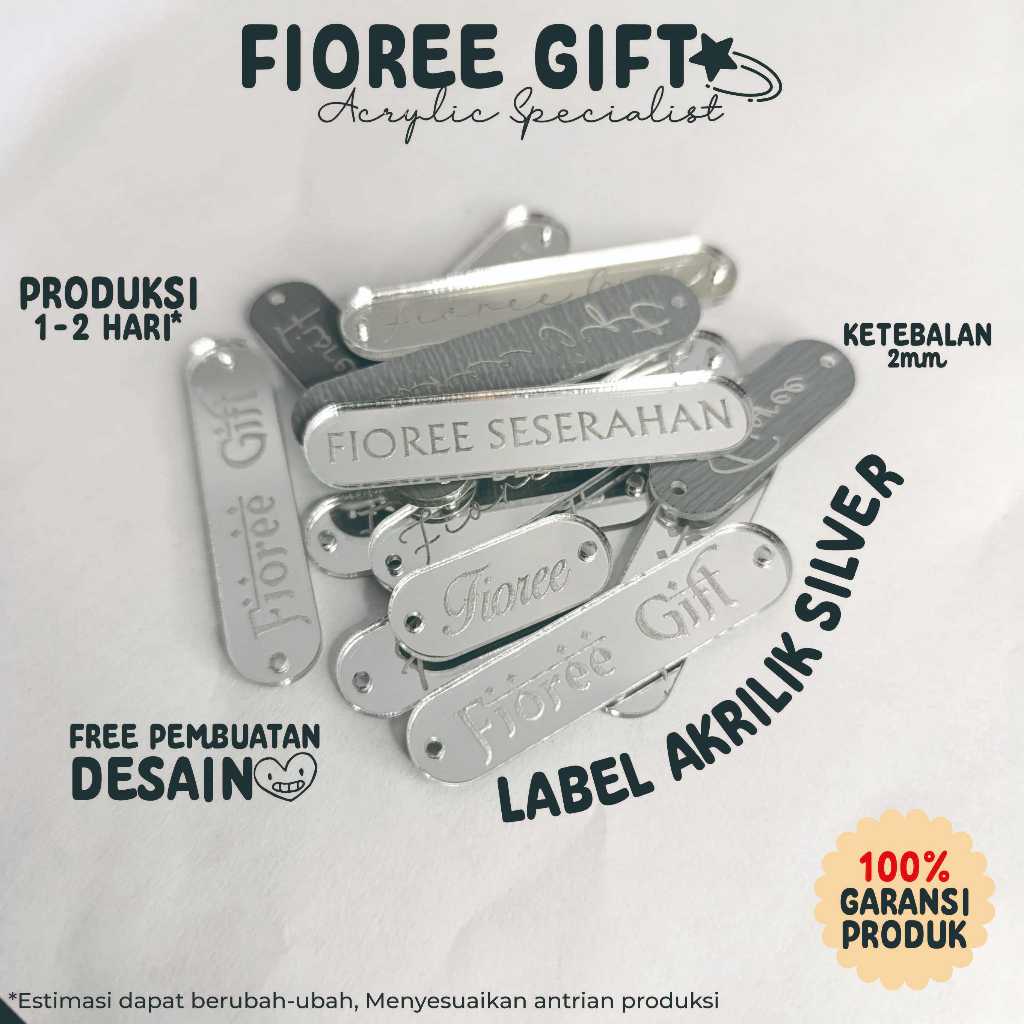 SILVER Acrylic Hijab Label 1x3 cm | Branding Hijab Label | Custom ...