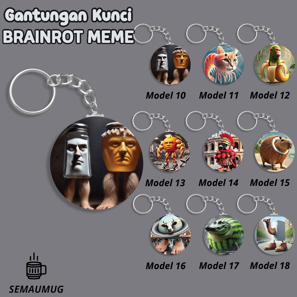 GANTUNGAN BRAINROT KEYCHAIN GIFT ROUND TOY CUTE CUSTOM PRINTED SEMAUMUG ...