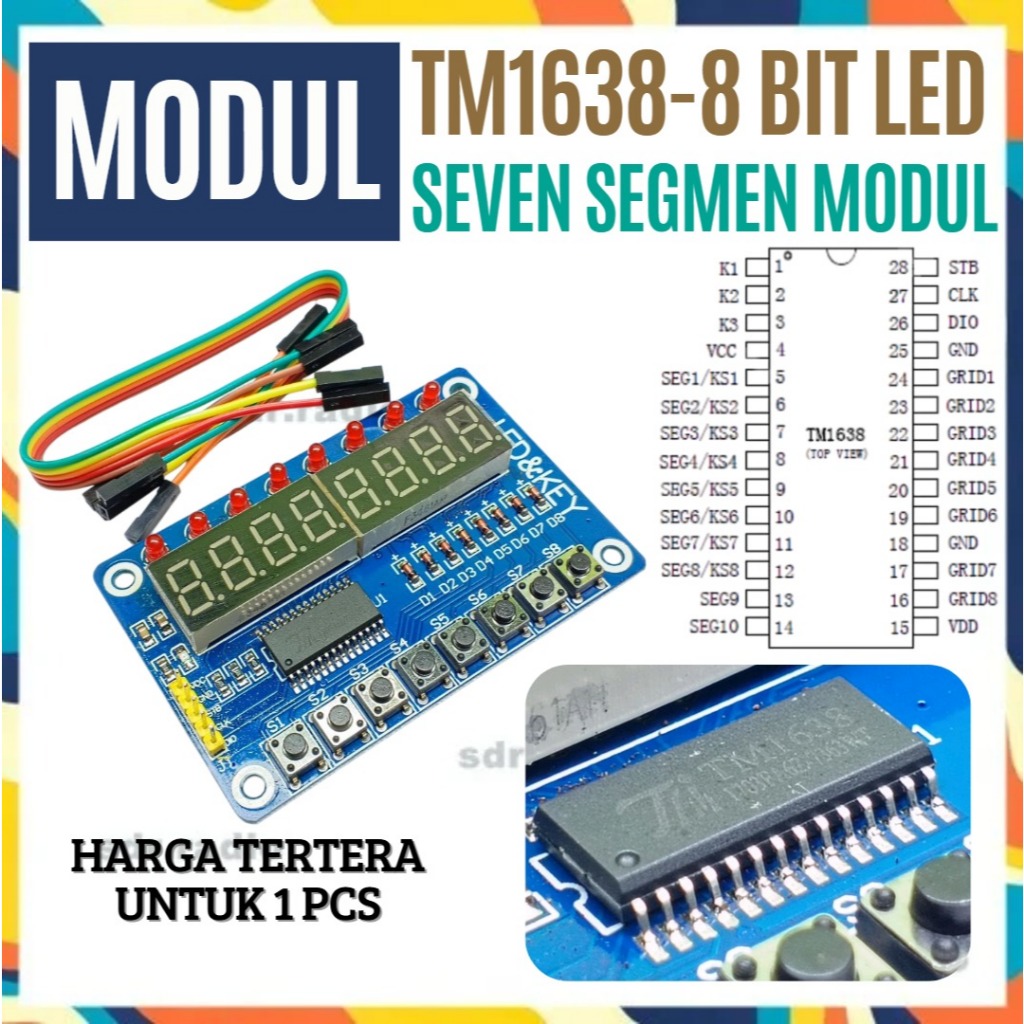 Tm1638 8 Bit Key Led 7segment Display Module Arduino Raspberry Pi 7125