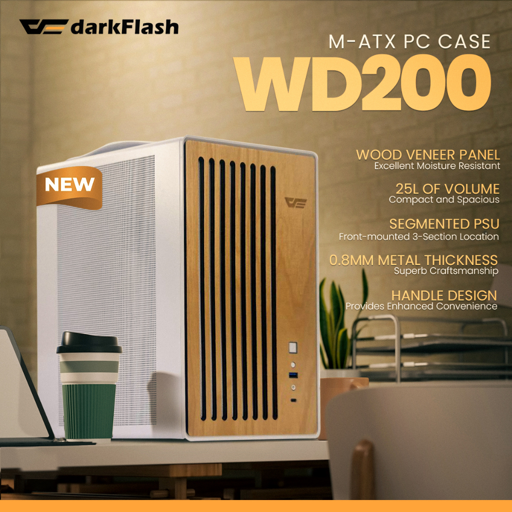 DARKFLASH WD200 WOOD WHITE MICRO ATX MINI TOWER PC CASE CASING GAMING ...