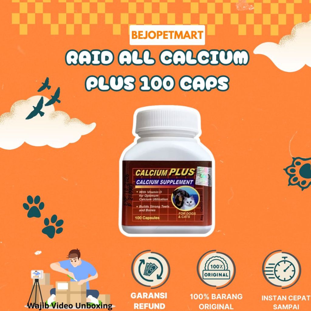 CALCIUM PLUS 100 caps / raid all / animal vitamins / cat dogs / cat ...