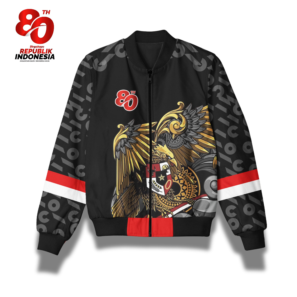 INDONESIA BOMBER JACKET MERDEKA RI HUT 80 BLACK GARUDA INDONESIA ...