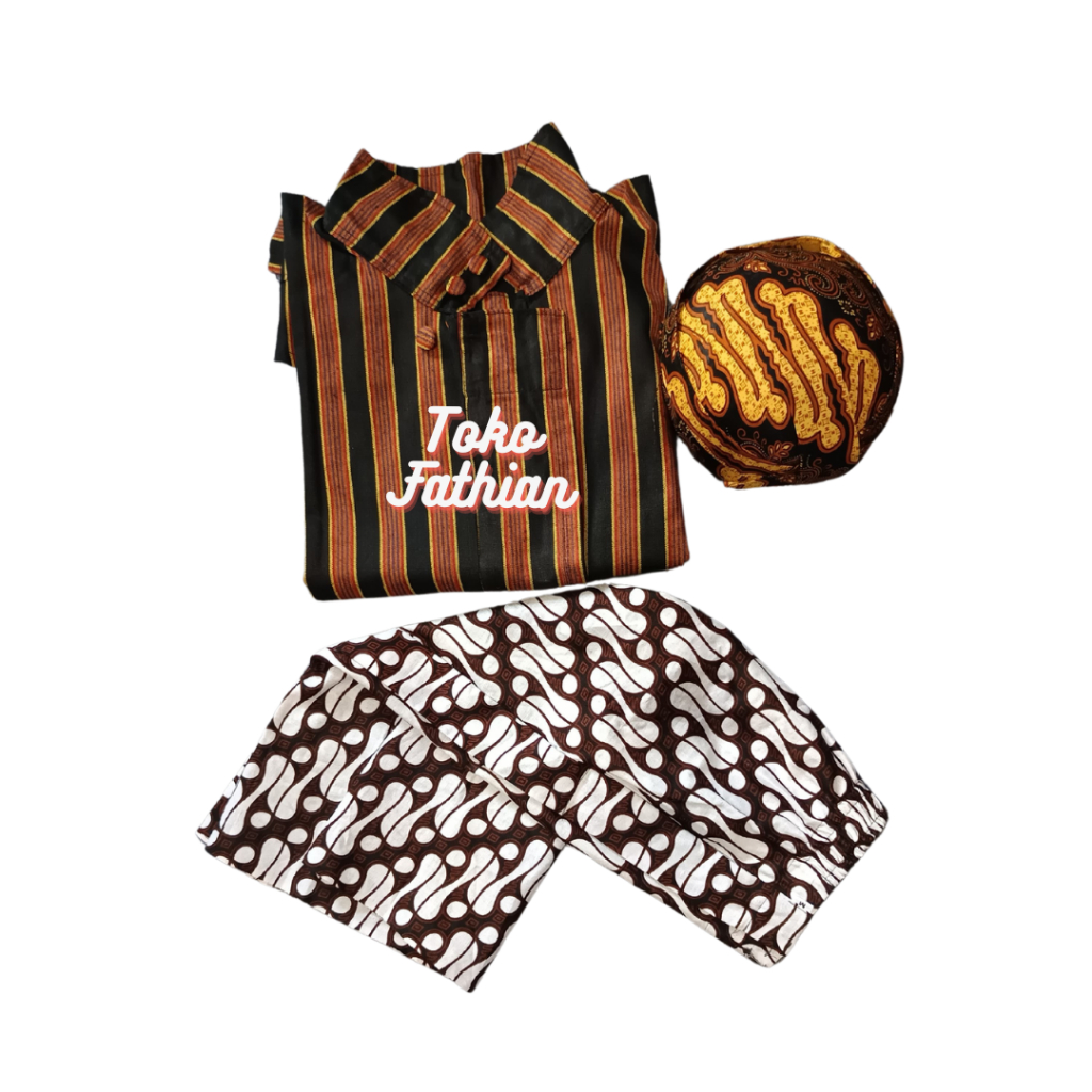 Children's Traditional Javanese Clothing Set Lurik Surjan Shirt + Batik ...