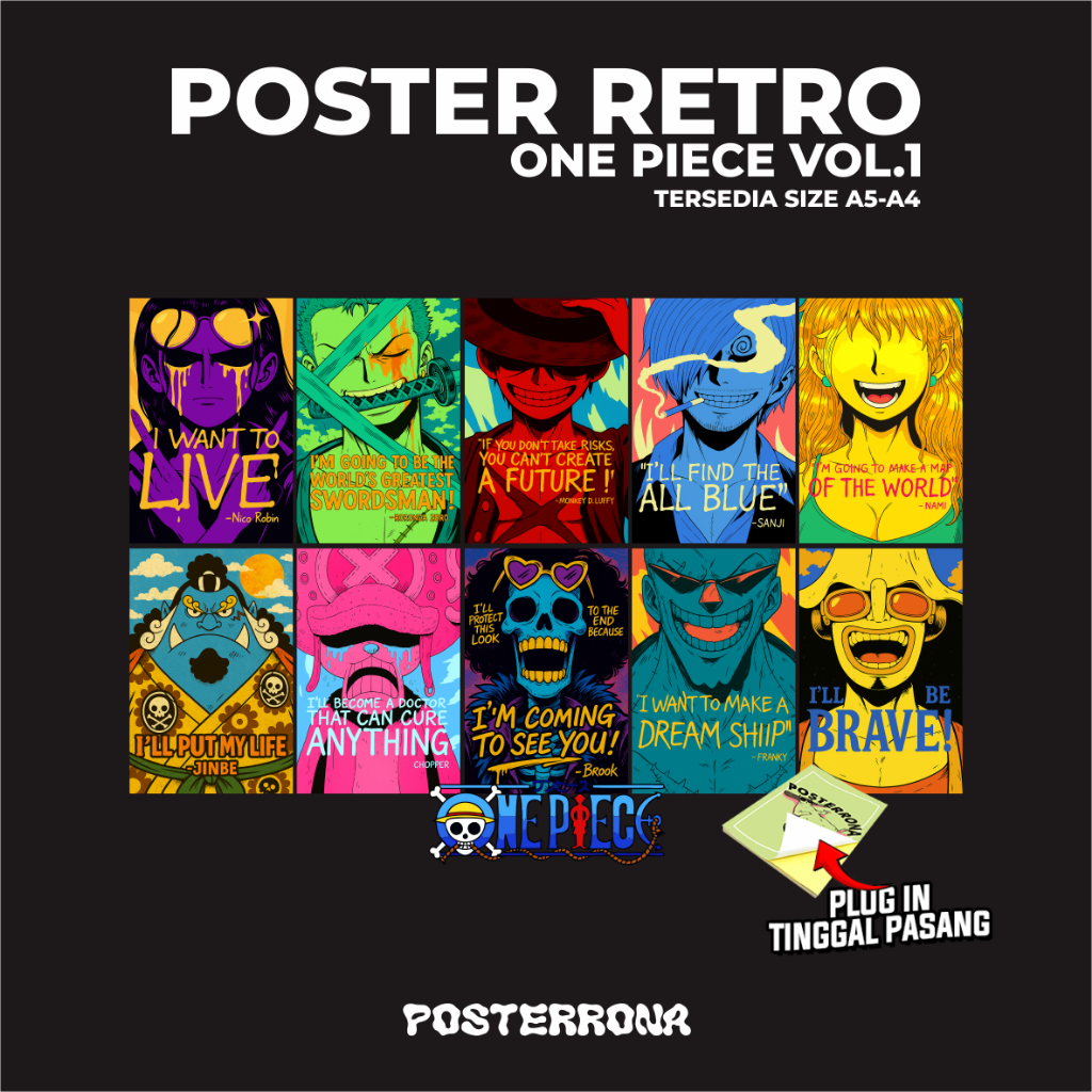 One Piece Retro Character Poster Vol 1 | Japanese anime wall stickers ...