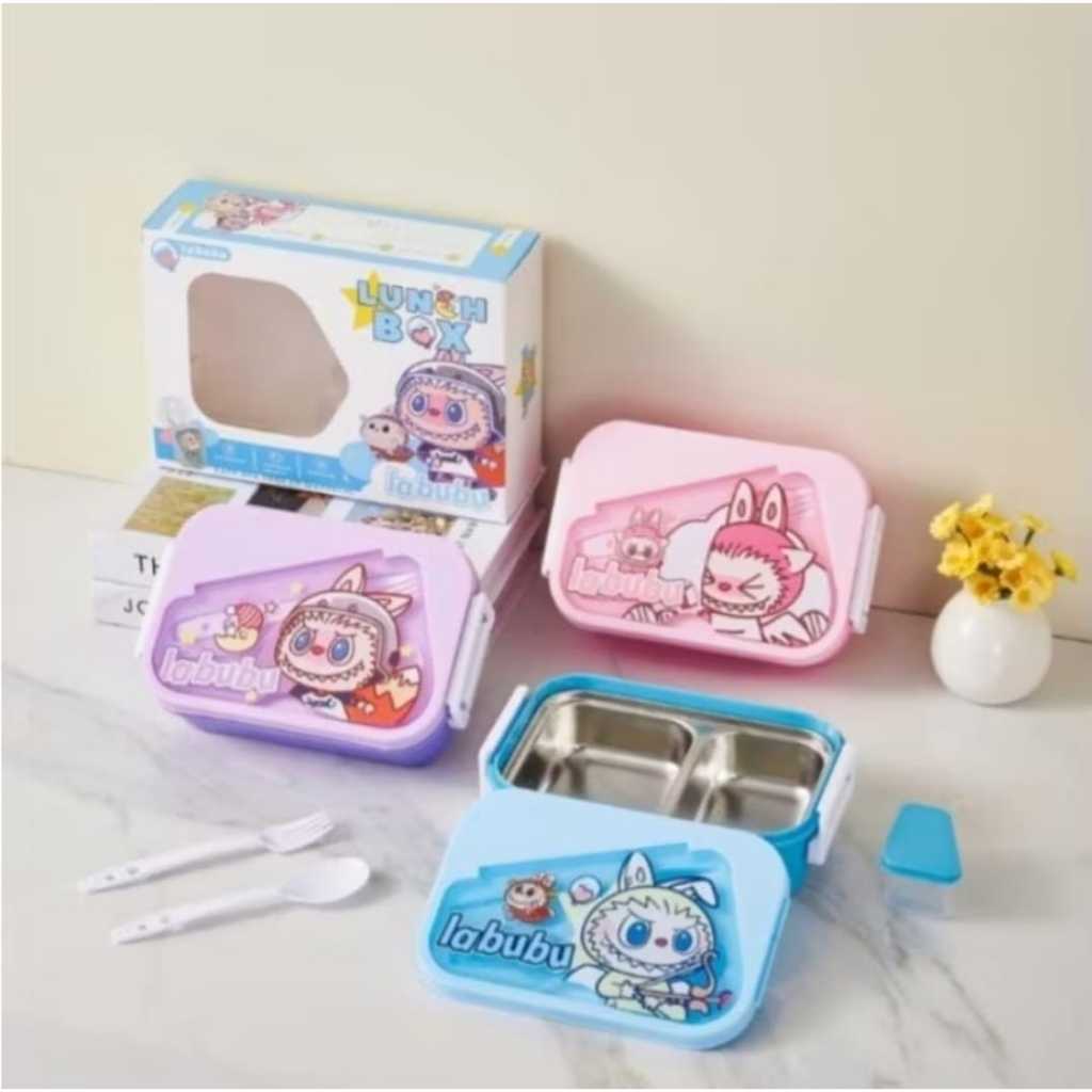 Labubu Children's Lunch Box Stainless Lunchbox 2 Free Dividers Cutlery ...
